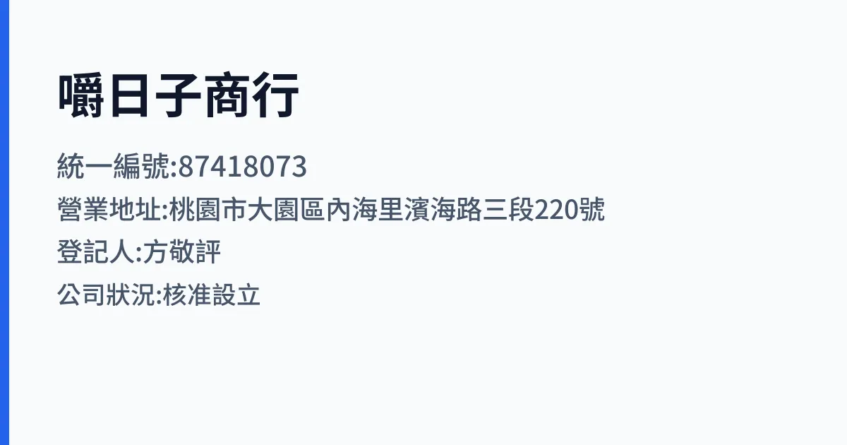 嚼日子商行 - 統編 87418073(桃園市) 公司登記資料與營業項目詳細圖表