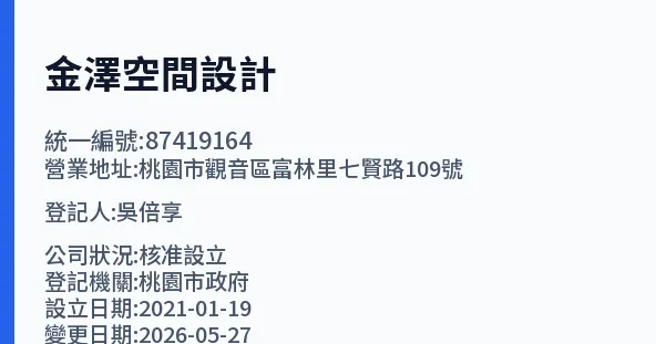 金澤空間設計的照片-統編 87419164(桃園市) 公司登記資料與營業項目詳細圖表