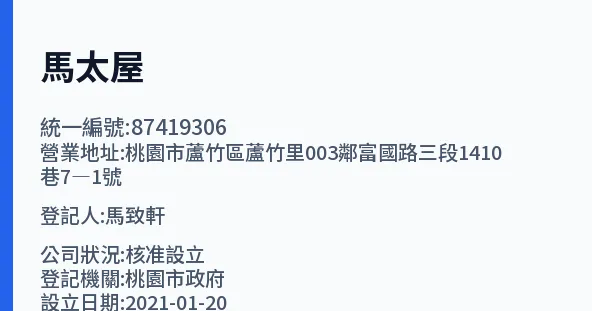 馬太屋的照片-統編 87419306(桃園市) 公司登記資料與營業項目詳細圖表