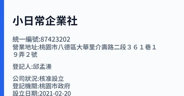 小日常企業社的照片-統編 87423202(桃園市) 公司登記資料與營業項目詳細圖表