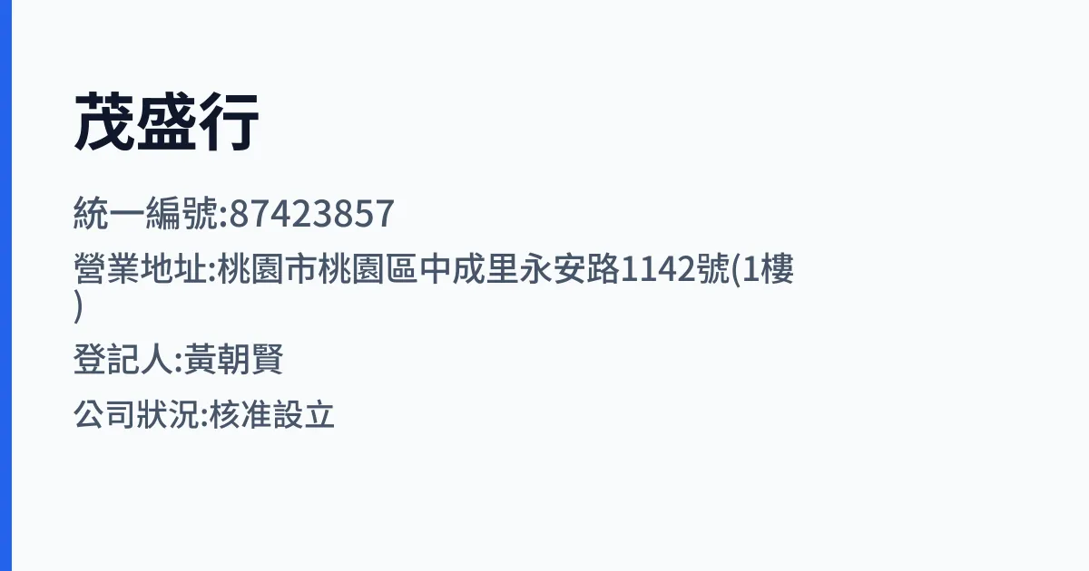 茂盛行 - 統編 87423857(桃園市) 公司登記資料與營業項目詳細圖表