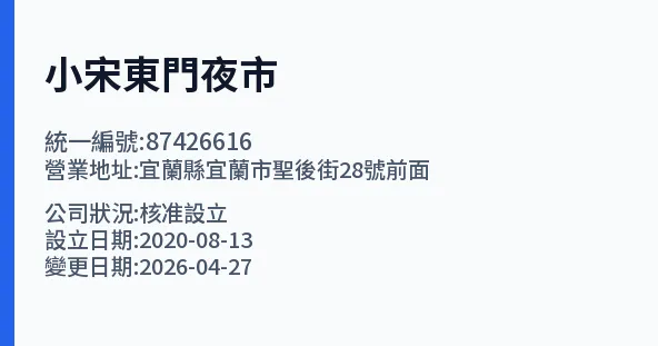 小宋東門夜市的照片-統編 87426616(宜蘭縣) 公司登記資料與營業項目詳細圖表
