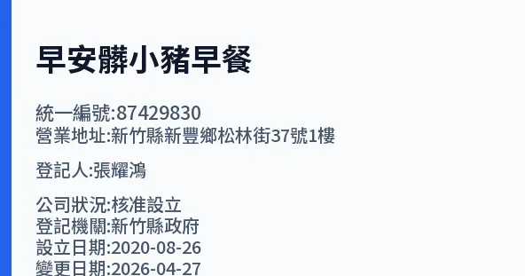 早安髒小豬早餐的照片-統編 87429830(新竹縣) 公司登記資料與營業項目詳細圖表