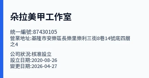 朵拉美甲工作室的照片-統編 87430105(基隆市) 公司登記資料與營業項目詳細圖表