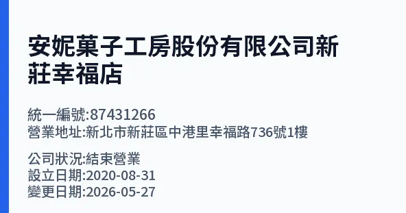 安妮菓子工房股份有限公司新莊幸福店的照片-統編 87431266(新北市) 公司登記資料與營業項目詳細圖表