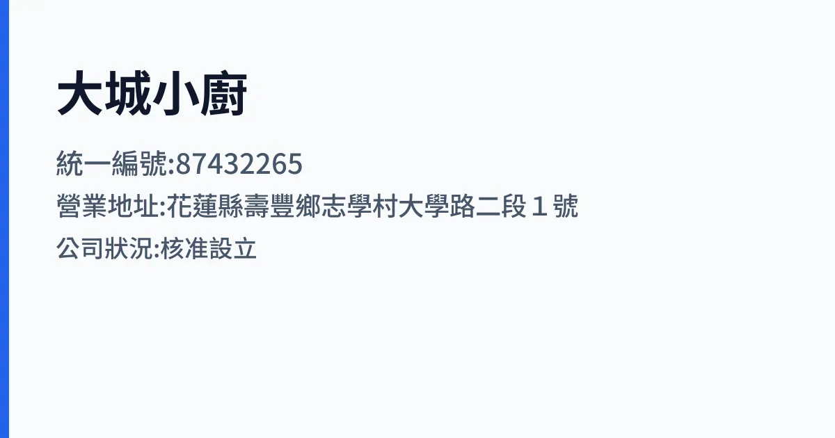 大城小廚 - 統編 87432265（花蓮縣） 公司登記資料與營業項目詳細圖表