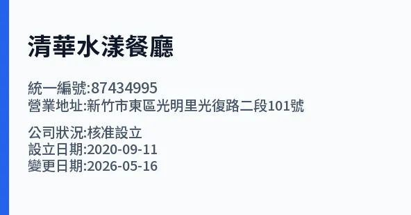 清華水漾餐廳的照片-統編 87434995(新竹市) 公司登記資料與營業項目詳細圖表