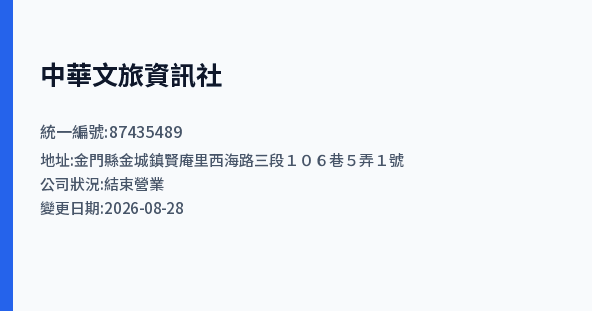 中華文旅資訊社的照片-統編 87435489(金門縣) 公司登記資料與營業項目詳細圖表