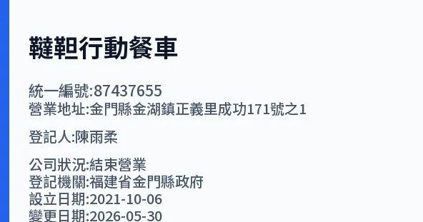 韃靼行動餐車的照片-統編 87437655(金門縣) 公司登記資料與營業項目詳細圖表