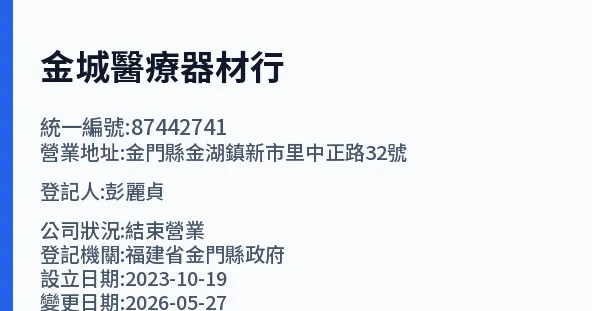 金城醫療器材行的照片-統編 87442741(金門縣) 公司登記資料與營業項目詳細圖表