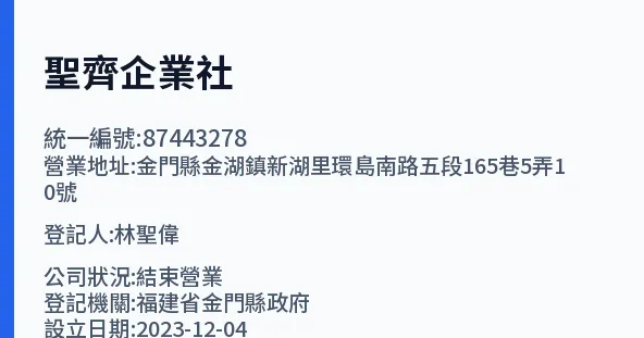 聖齊企業社的照片-統編 87443278(金門縣) 公司登記資料與營業項目詳細圖表