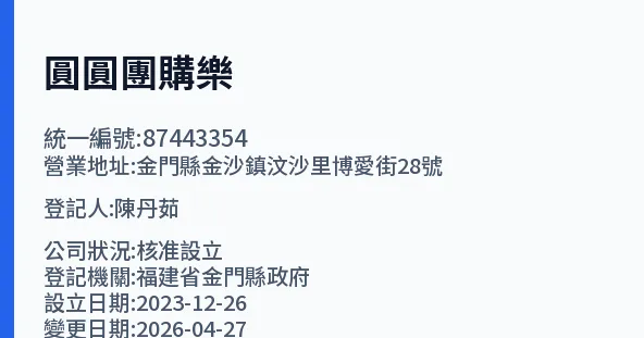 圓圓團購樂的照片-統編 87443354(金門縣) 公司登記資料與營業項目詳細圖表