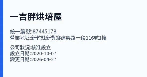 一吉胖烘培屋的照片-統編 87445178(新竹縣) 公司登記資料與營業項目詳細圖表