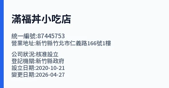 滿福丼小吃店的照片-統編 87445753(新竹縣) 公司登記資料與營業項目詳細圖表