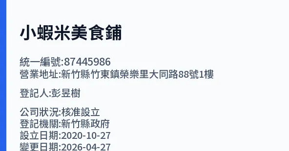 小蝦米美食鋪的照片-統編 87445986(新竹縣) 公司登記資料與營業項目詳細圖表