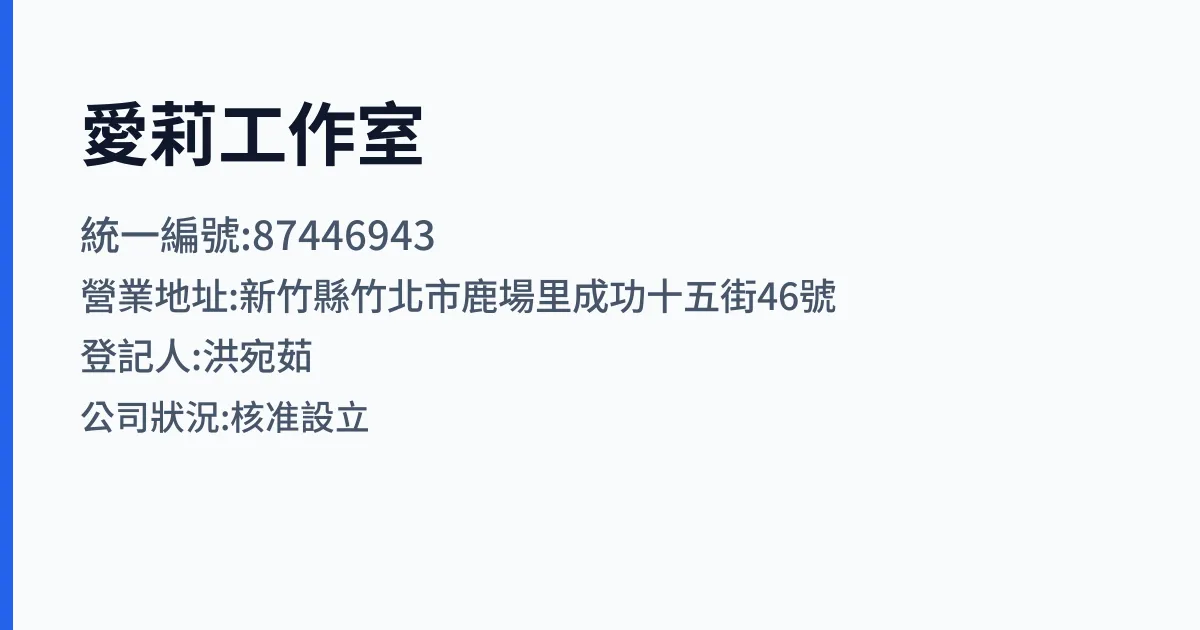 愛莉工作室 - 統編 87446943(新竹縣) 公司登記資料與營業項目詳細圖表