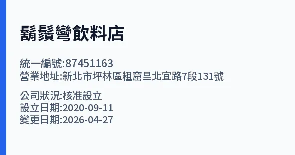 鬍鬚彎飲料店的照片-統編 87451163(新北市) 公司登記資料與營業項目詳細圖表