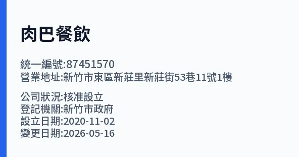 肉巴餐飲的照片-統編 87451570(新竹市) 公司登記資料與營業項目詳細圖表