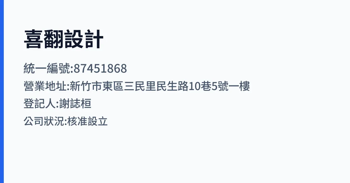 喜翻設計 - 統編 87451868(新竹市) 公司登記資料與營業項目詳細圖表