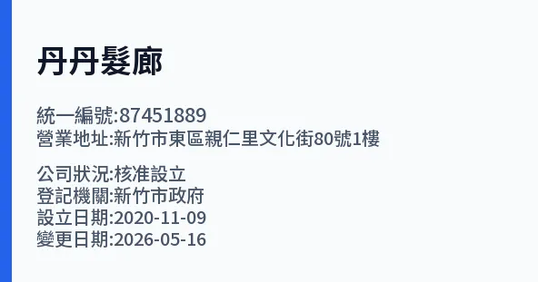 丹丹髮廊的照片-統編 87451889(新竹市) 公司登記資料與營業項目詳細圖表
