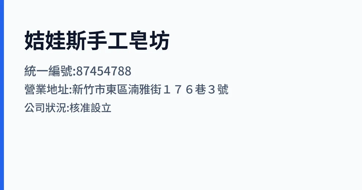 姞娃斯手工皂坊 - 統編 87454788(新竹市) 公司登記資料與營業項目詳細圖表