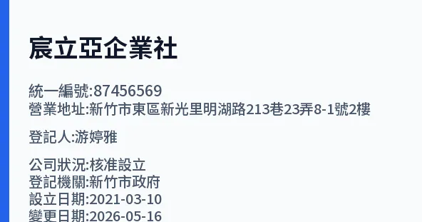 宸立亞企業社的照片-統編 87456569(新竹市) 公司登記資料與營業項目詳細圖表