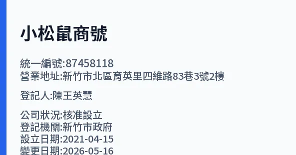 小松鼠商號的照片-統編 87458118(新竹市) 公司登記資料與營業項目詳細圖表
