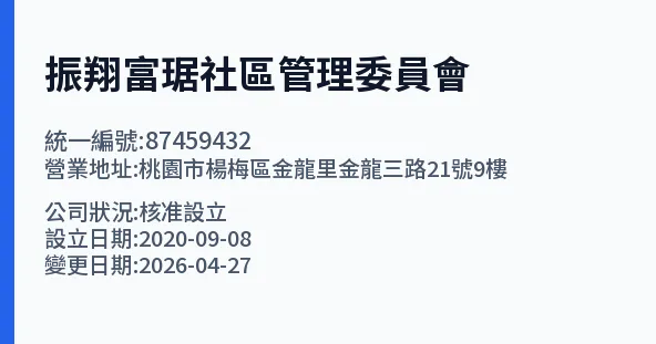 振翔富琚社區管理委員會的照片-統編 87459432(桃園市) 公司登記資料與營業項目詳細圖表