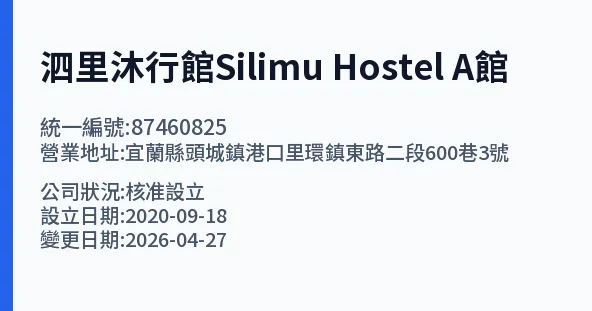 泗里沐行館Silimu Hostel A館的照片-統編 87460825(宜蘭縣) 公司登記資料與營業項目詳細圖表