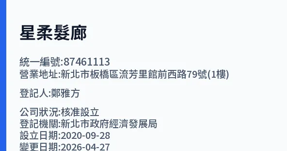 星柔髮廊的照片-統編 87461113(新北市) 公司登記資料與營業項目詳細圖表