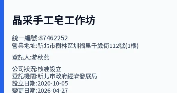 晶采手工皂工作坊的照片-統編 87462252(新北市) 公司登記資料與營業項目詳細圖表