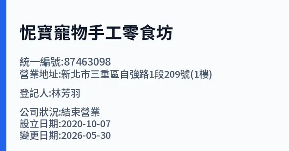 怩寶寵物手工零食坊的照片-統編 87463098(新北市) 公司登記資料與營業項目詳細圖表