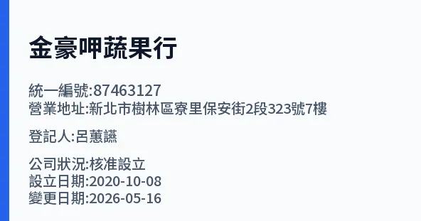 金豪呷蔬果行的照片-統編 87463127(新北市) 公司登記資料與營業項目詳細圖表
