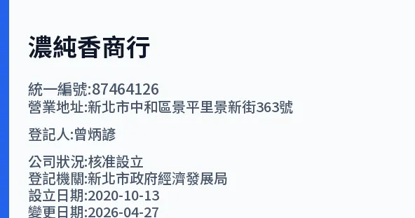 濃純香商行的照片-統編 87464126(新北市) 公司登記資料與營業項目詳細圖表