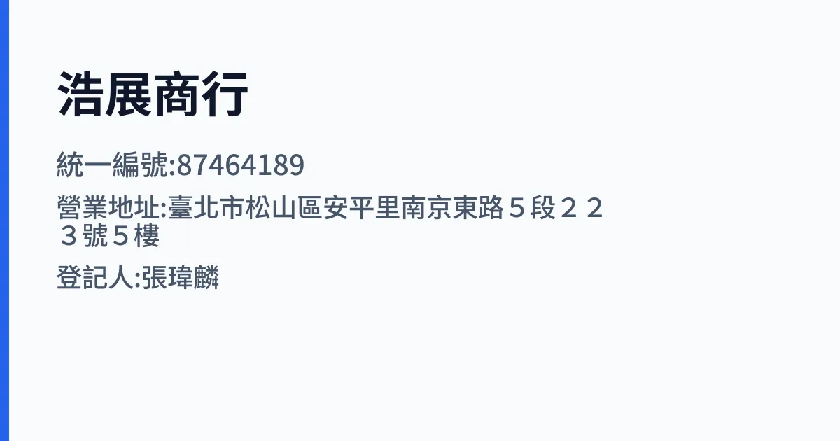 浩展商行 - 統編 87464189(臺北市) 公司登記資料與營業項目詳細圖表