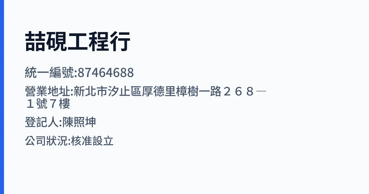 喆硯工程行 - 統編 87464688(新北市) 公司登記資料與營業項目詳細圖表