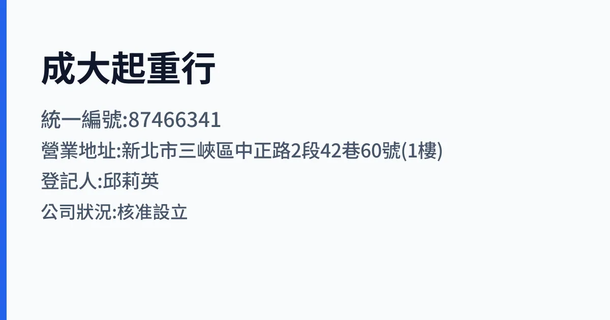 成大起重行 - 統編 87466341(新北市) 公司登記資料與營業項目詳細圖表