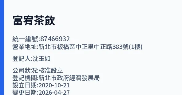 富宥茶飲的照片-統編 87466932(新北市) 公司登記資料與營業項目詳細圖表