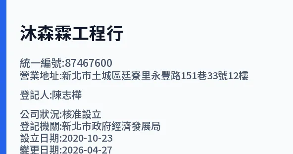 沐森霖工程行的照片-統編 87467600(新北市) 公司登記資料與營業項目詳細圖表