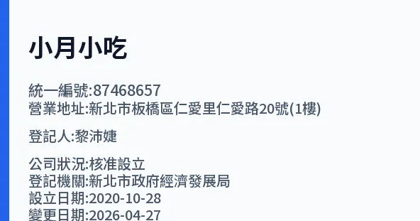 小月小吃的照片-統編 87468657(新北市) 公司登記資料與營業項目詳細圖表