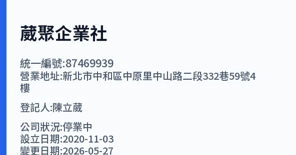 葳聚企業社的照片-統編 87469939(新北市) 公司登記資料與營業項目詳細圖表