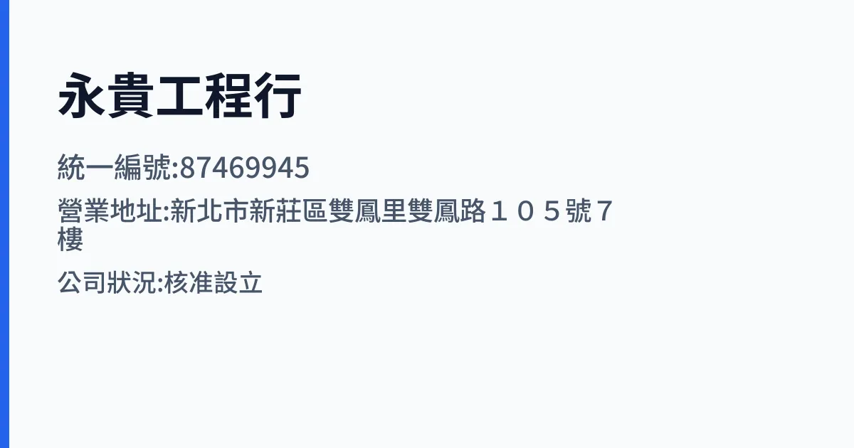 永貴工程行 - 統編 87469945(新北市) 公司登記資料與營業項目詳細圖表