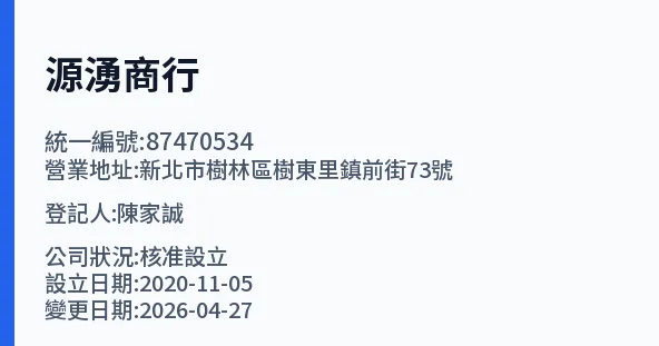 源湧商行的照片-統編 87470534(新北市) 公司登記資料與營業項目詳細圖表
