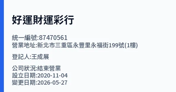 好運財運彩行的照片-統編 87470561(新北市) 公司登記資料與營業項目詳細圖表