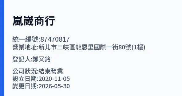 嵐崴商行的照片-統編 87470817(新北市) 公司登記資料與營業項目詳細圖表