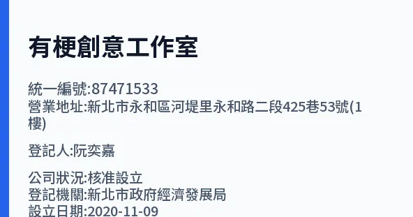 有梗創意工作室的照片-統編 87471533(新北市) 公司登記資料與營業項目詳細圖表