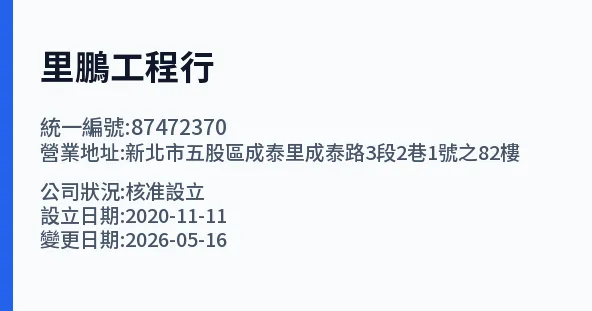 里鵬工程行的照片-統編 87472370(新北市) 公司登記資料與營業項目詳細圖表