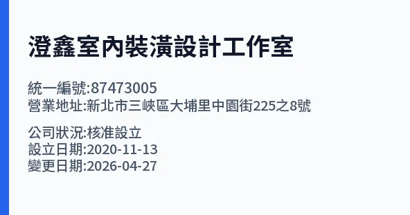 澄鑫室內裝潢設計工作室的照片-統編 87473005(新北市) 公司登記資料與營業項目詳細圖表