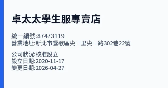 卓太太學生服專賣店的照片-統編 87473119(新北市) 公司登記資料與營業項目詳細圖表