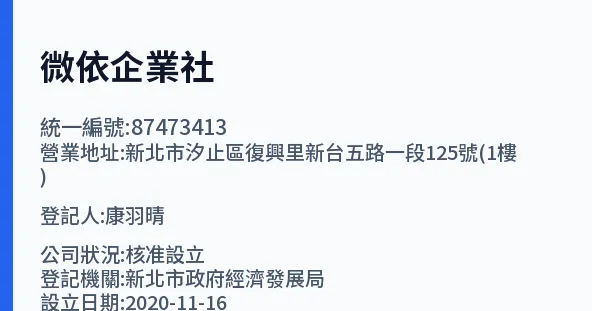 微依企業社的照片-統編 87473413(新北市) 公司登記資料與營業項目詳細圖表